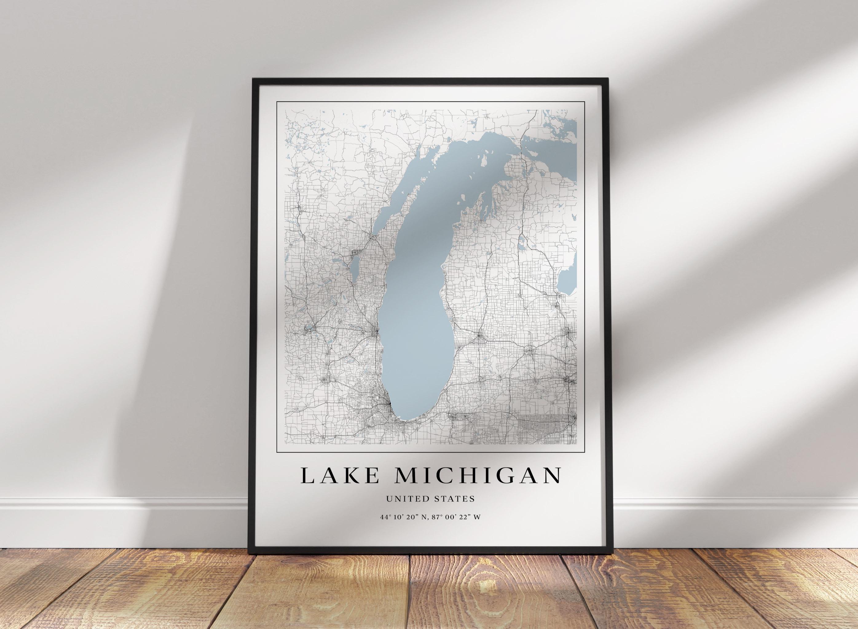 Lake Michigan Map - Lake Map - Instant Download, Printable Map Poster ...