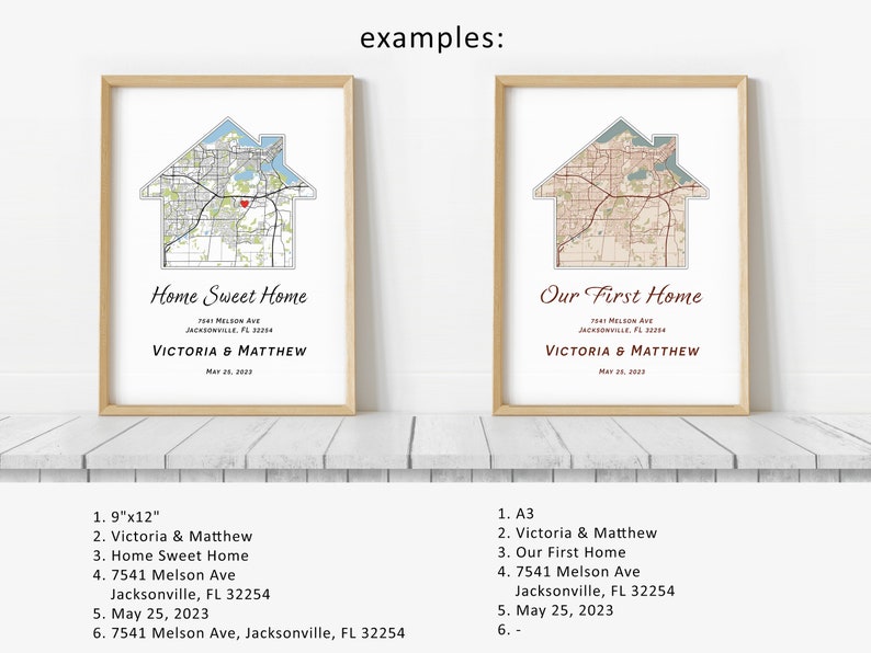 First New Home Gift for Couple House Shaped Map Poster. DIGITAL Custom ...