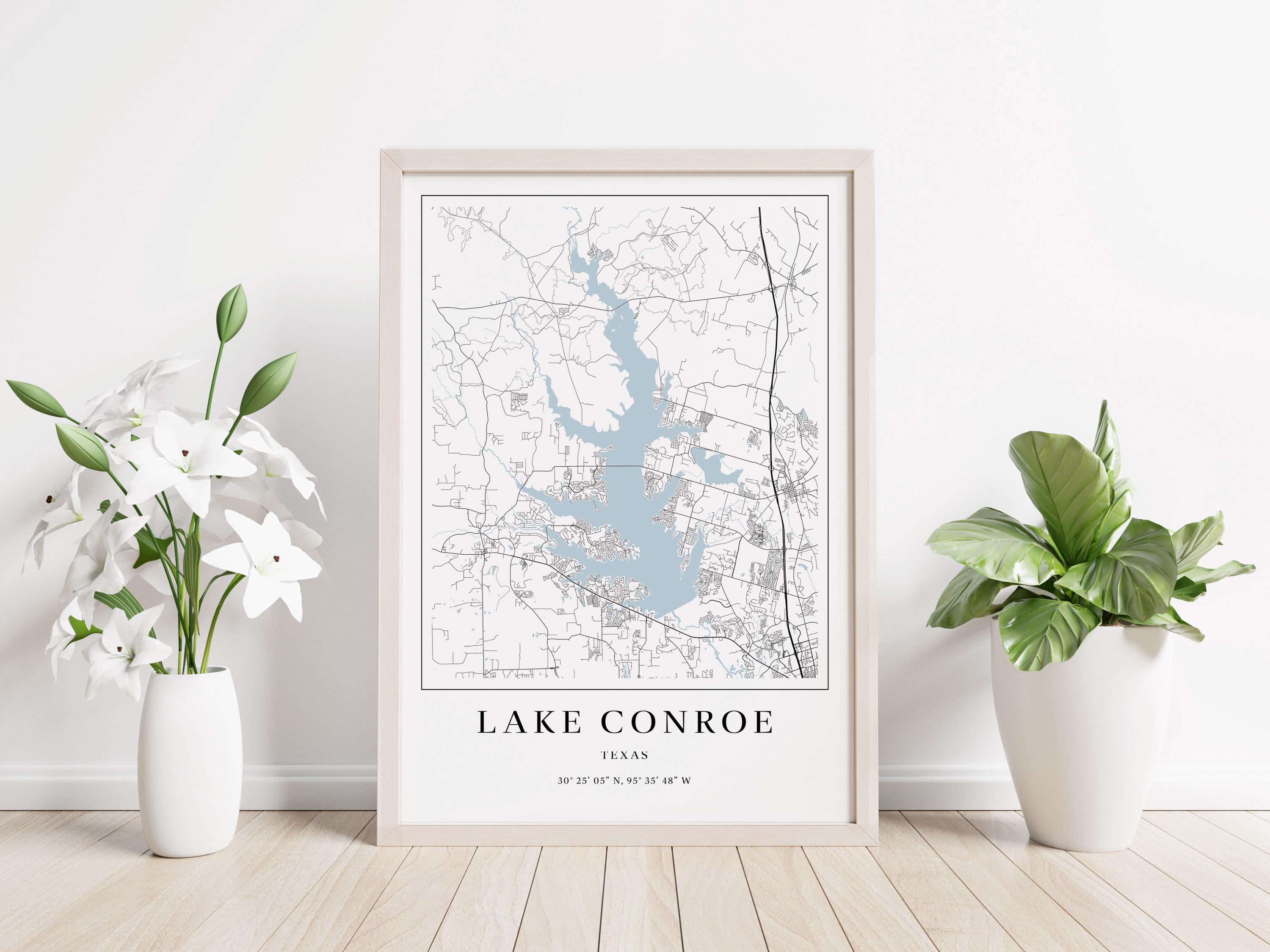 Lake Conroe Map - Lake Map - Instant Download, Printable Map Poster ...
