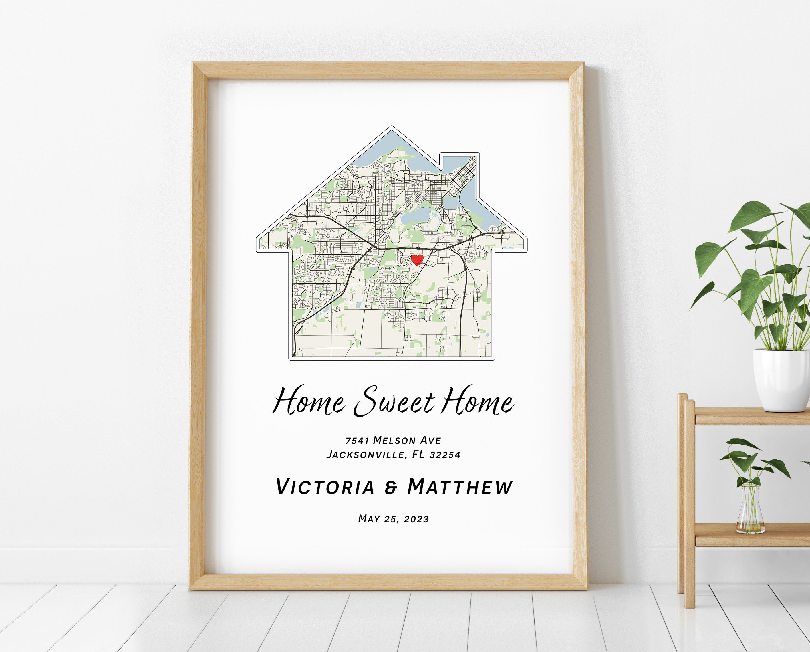 First New Home Gift for Couple House Shaped Map Poster. DIGITAL Custom ...