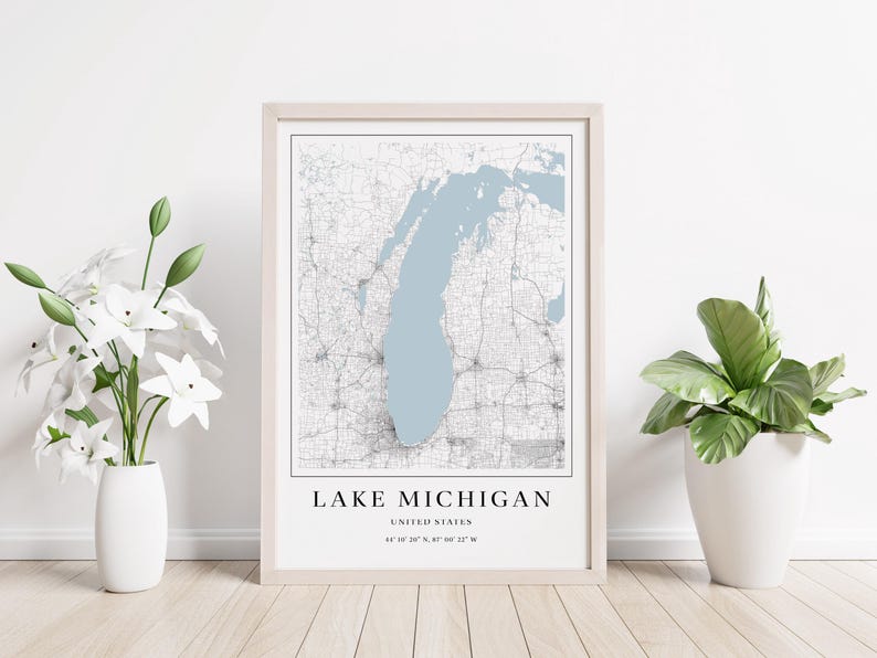 Lake Michigan Map - Lake Map - Instant Download, Printable Map Poster ...