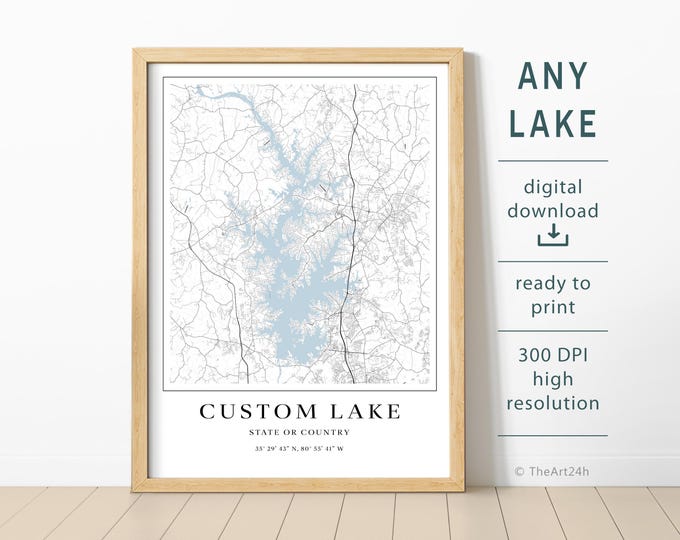 Custom Lake, Personalized Lake, Custom Map Poster, Any Lake, Wall Decor ...