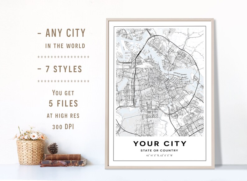 Custom City Map, Personalized Map, Custom Map Poster, Any City, Wall ...