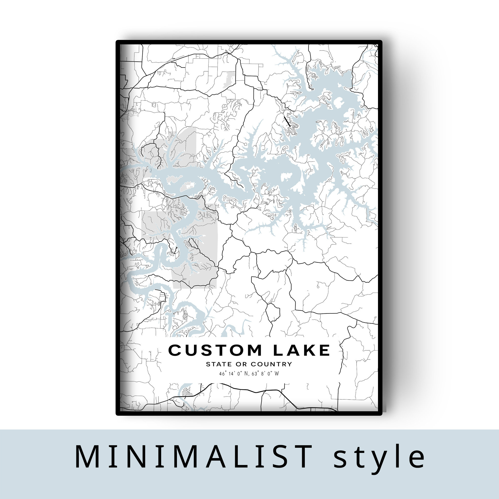 Custom Lake, Personalized Lake, Custom Map Poster, Any Lake, Wall Decor ...