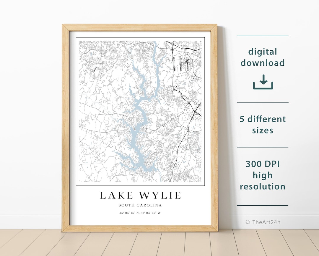 Lake Wylie Map - Lake Map - Instant Download, Printable Map Poster ...