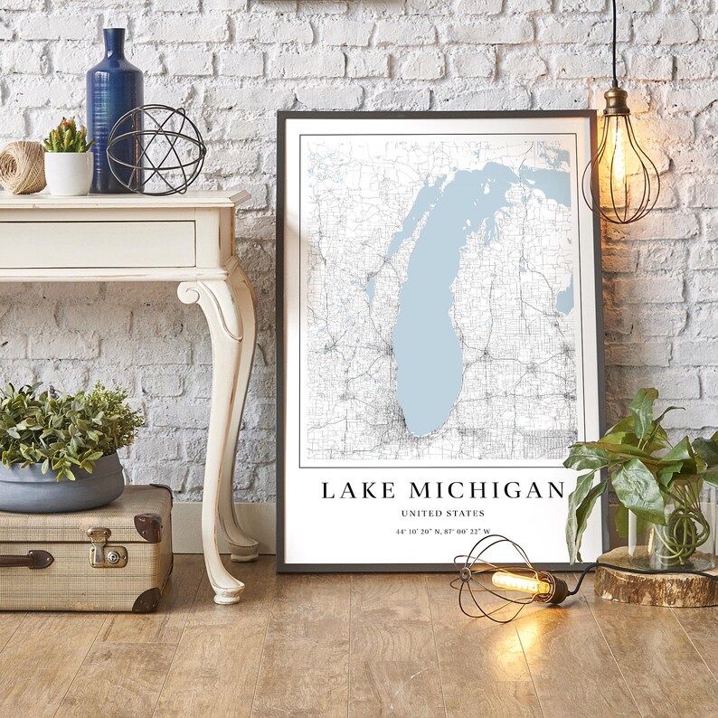 Lake Michigan Map - Lake Map - Instant Download, Printable Map Poster ...