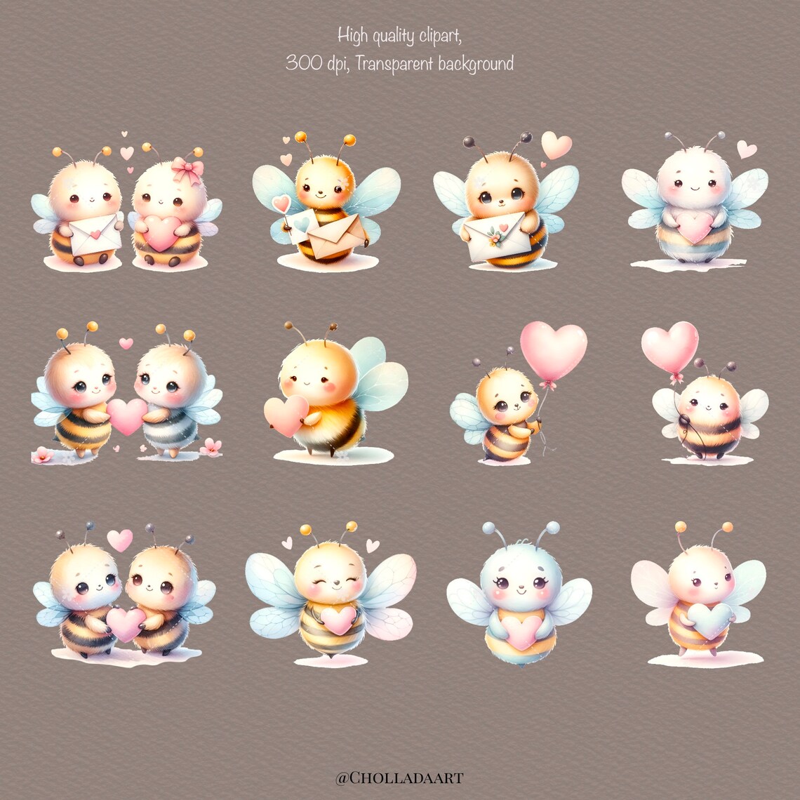 Watercolor Bumblebee Clipart, Bee Valentine PNG, Valentine Animal ...