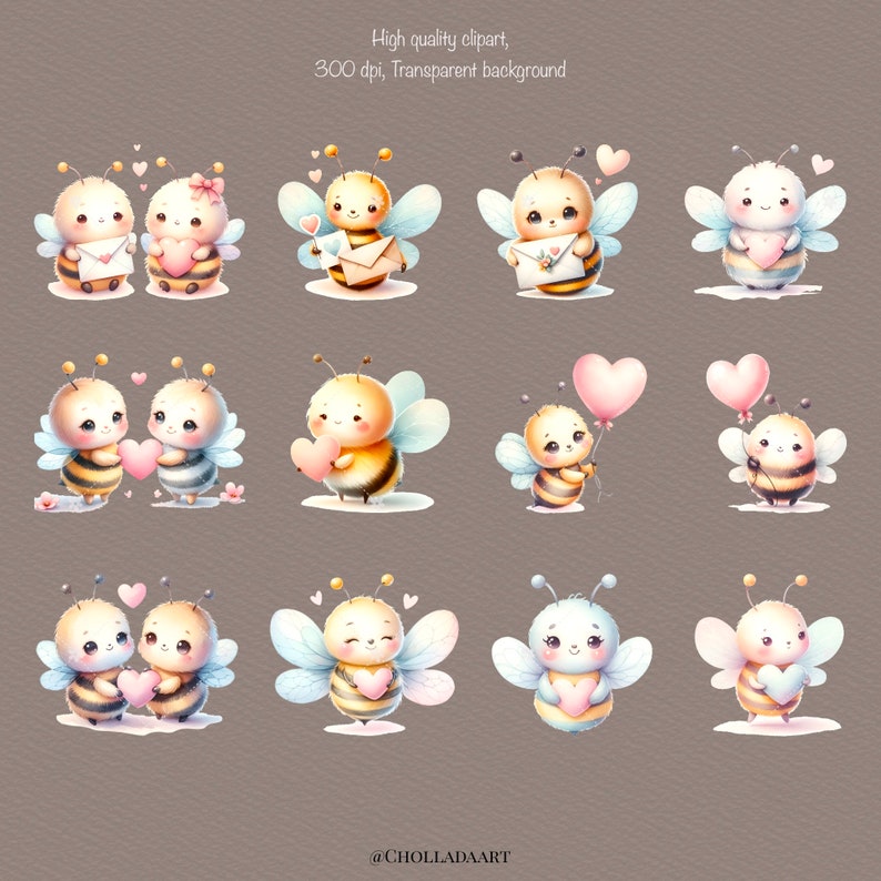 Watercolor Bumblebee Clipart, Bee Valentine PNG, Valentine Animal ...