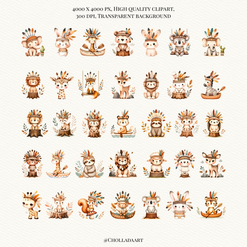 Watercolor Tribal Animals Clipart, Tribal Animals Clipart, Tribal ...
