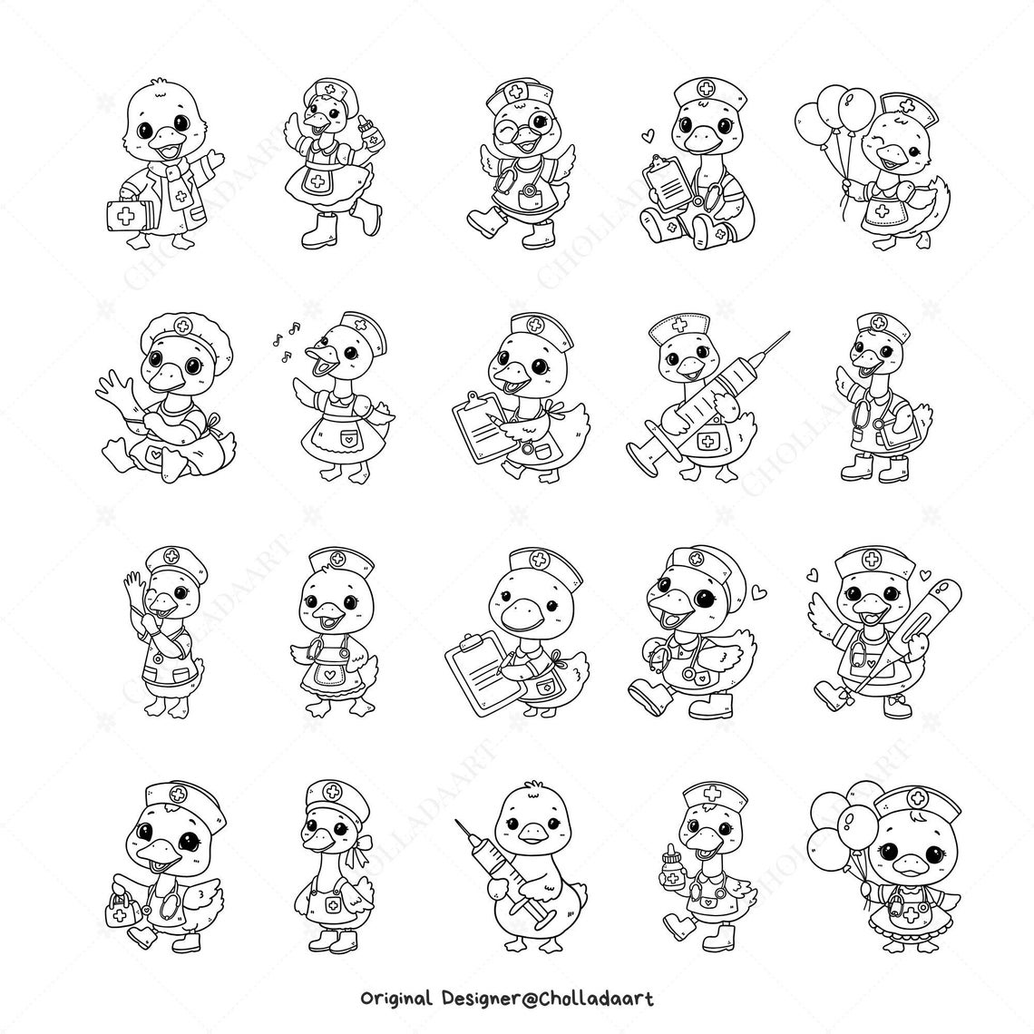 Silly Goose Nurse Clipart Bundle, Animal Doodle SVG PNG (digital ...