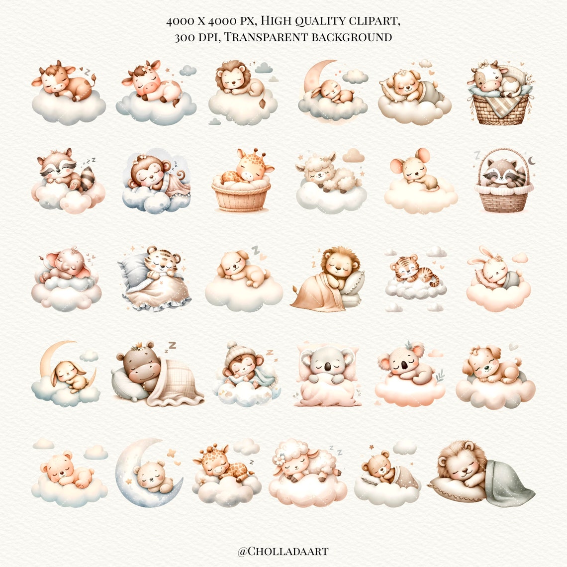 Watercolor Sleeping Animals Clipart, Sleeping Animals PNG, Sleepy ...