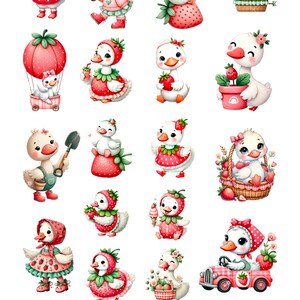 Watercolor Strawberry Silly Goose Clipart, Strawberry Goose Clipart ...