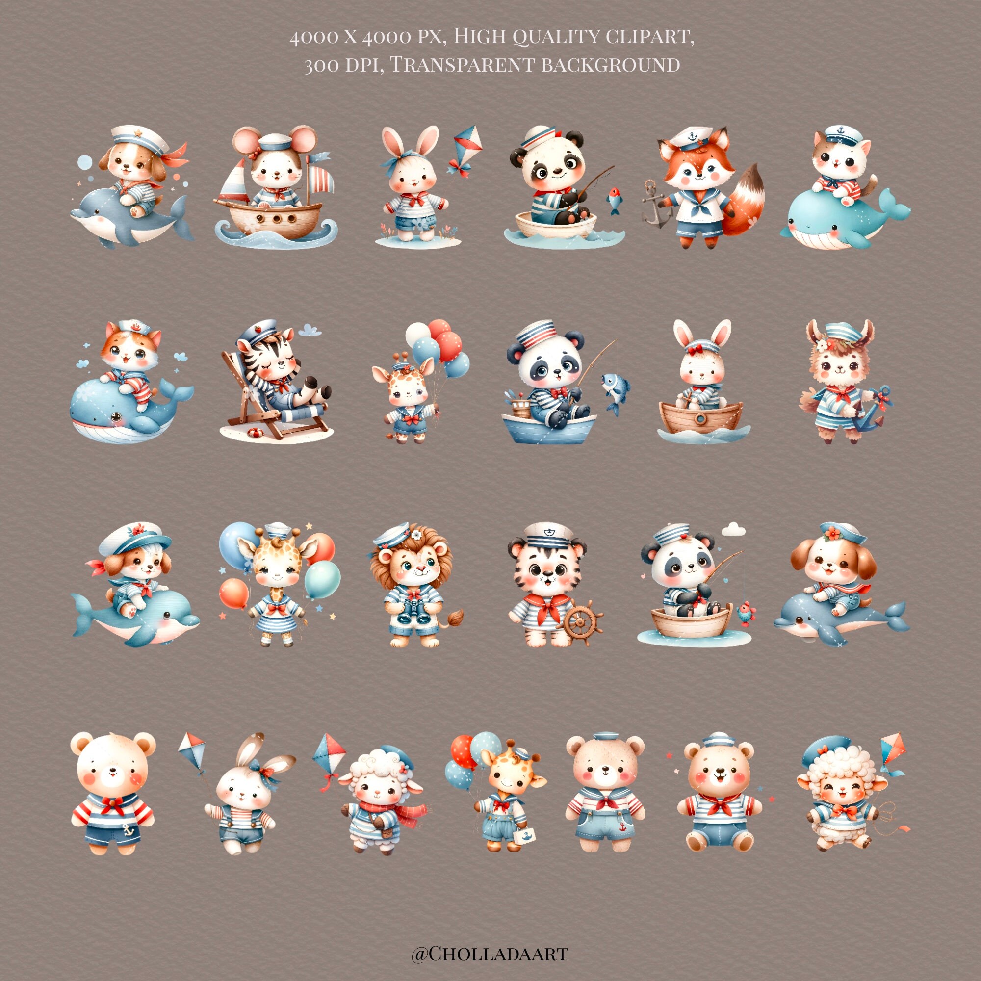 Watercolor Happy Sailor Clipart, Cute Sailor Animals Clipart, Nautical ...