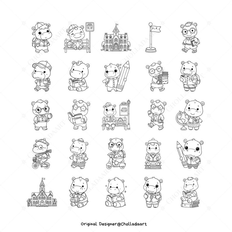 Hippo Back to School SVG Bundle, Hippo SVG, Hippopotamus Clipart, Back ...