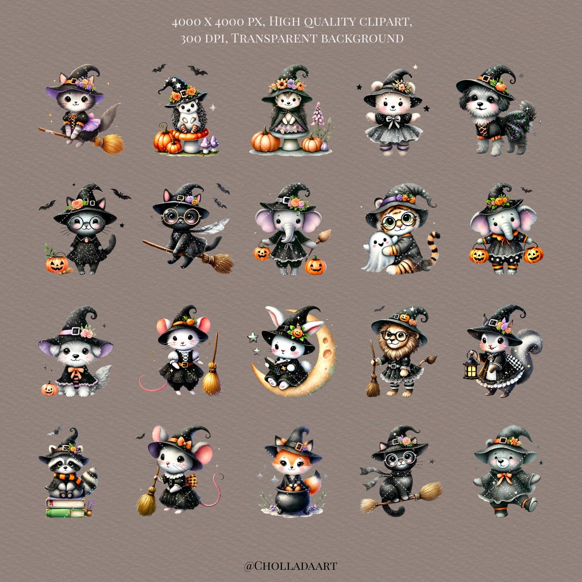 Watercolor Halloween Animals Clipart, Halloween Animal PNG, Cute ...