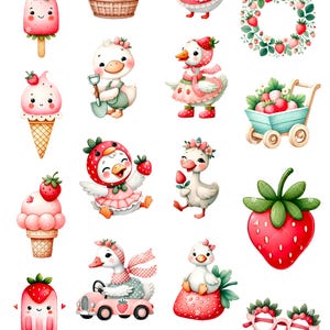 Watercolor Strawberry Silly Goose Clipart, Strawberry Goose Clipart ...