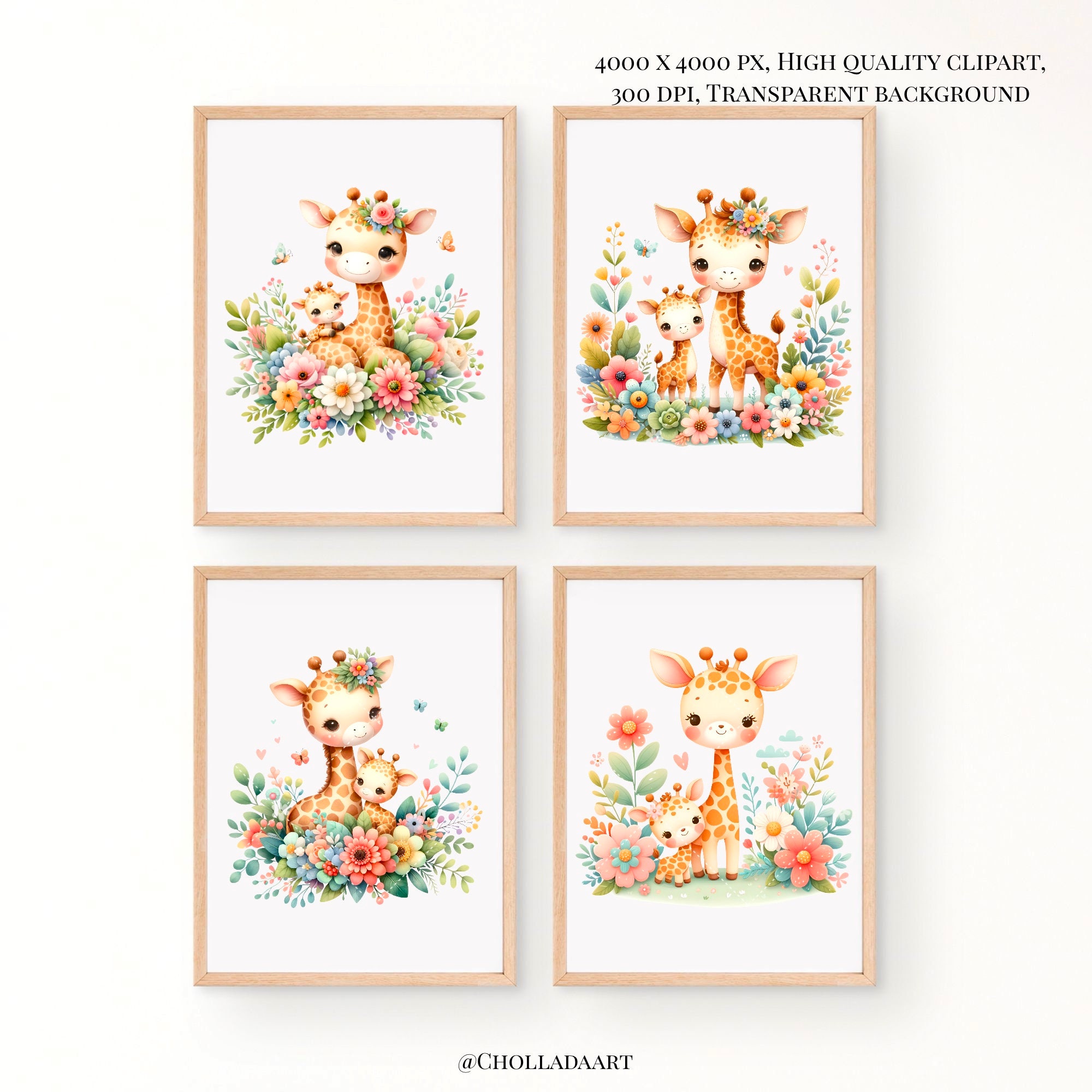 Watercolor Mother and Baby Giraffe Clipart, Giraffe Clipart, Baby ...