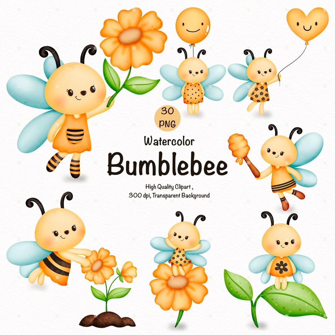 Watercolor Bumblebee Clipart, Watercolor Bee Clipart, Bumblebee Clipart ...