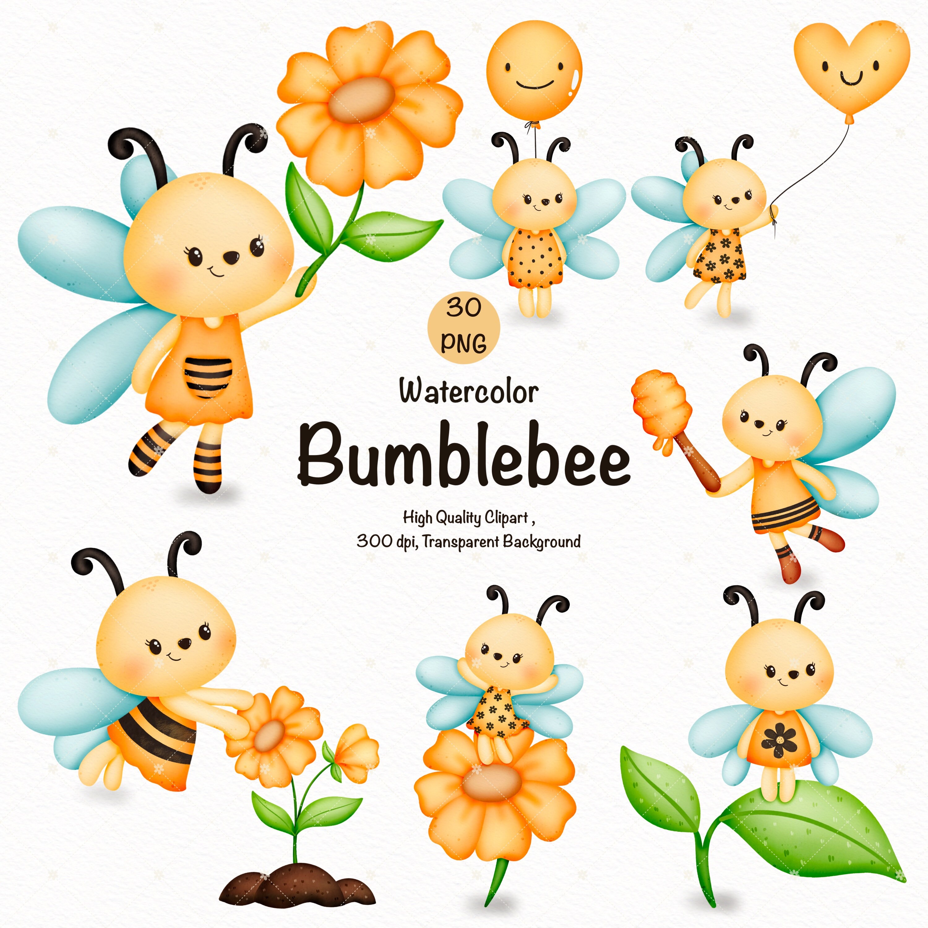 Watercolor Bumblebee Clipart, Watercolor Bee Clipart, Bumblebee Clipart ...