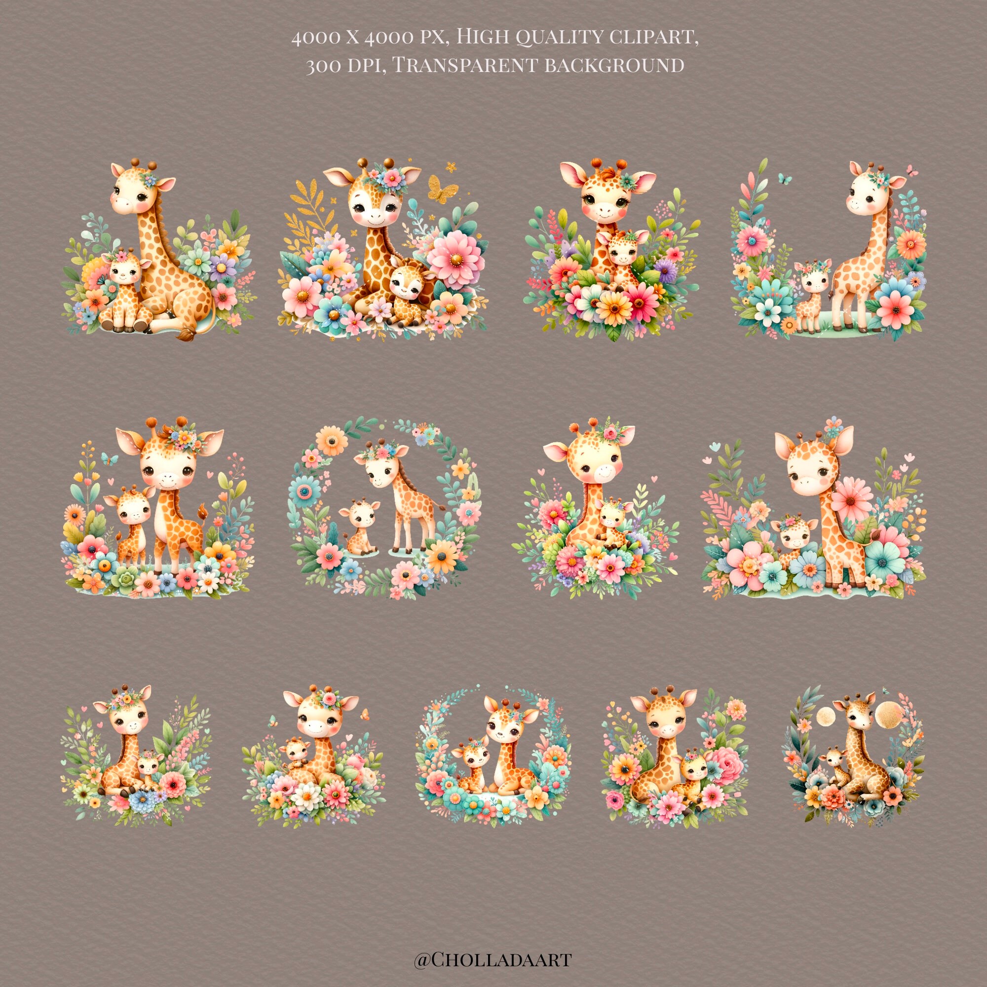 Watercolor Mother and Baby Giraffe Clipart, Giraffe Clipart, Baby ...