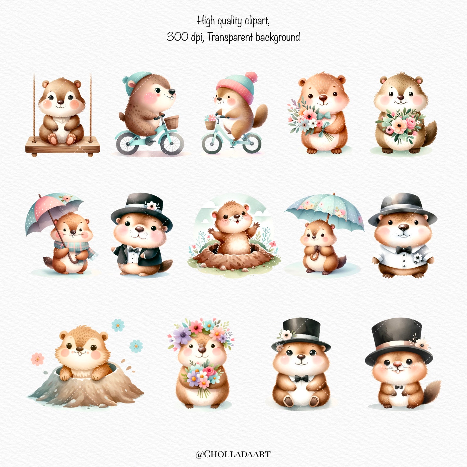 Watercolor Groundhog Clipart, Animal Clipart, Cute Watercolor Groundhog ...