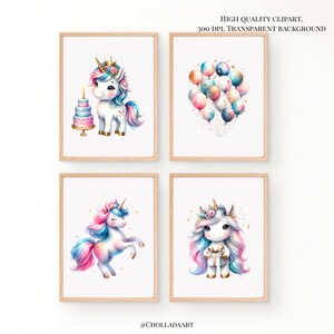 Unicorns Birthday Clipart, Cute Unicorns Clipart, Unicorn Watercolor ...