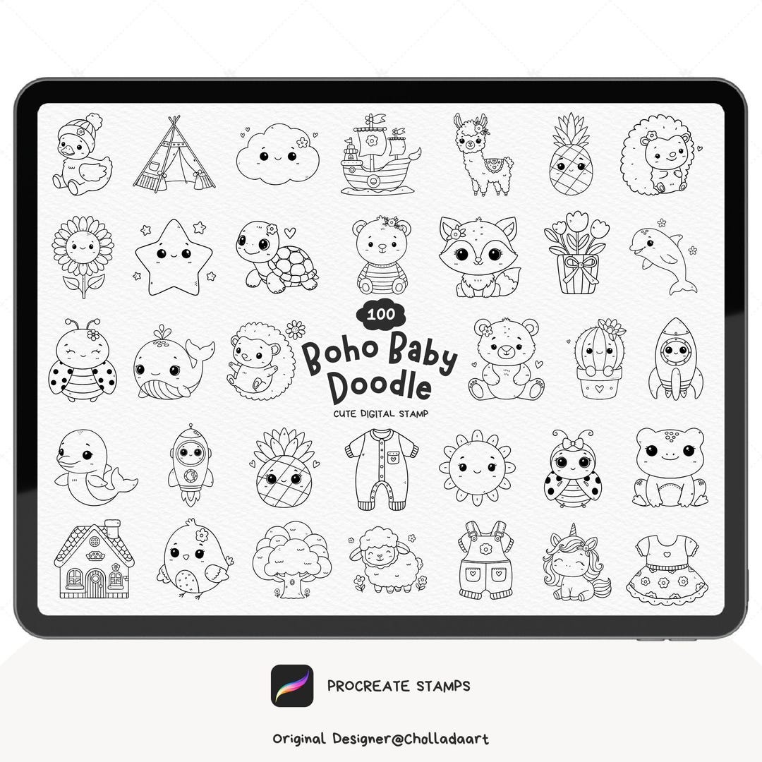 Boho Baby Doodle Procreate Stamp, Procreate Animal Doodle Stamp Bundle ...