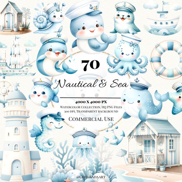 Cute Sailor Animal Clipart, Nautical Nursery Clipart, Ocean Clipart ...
