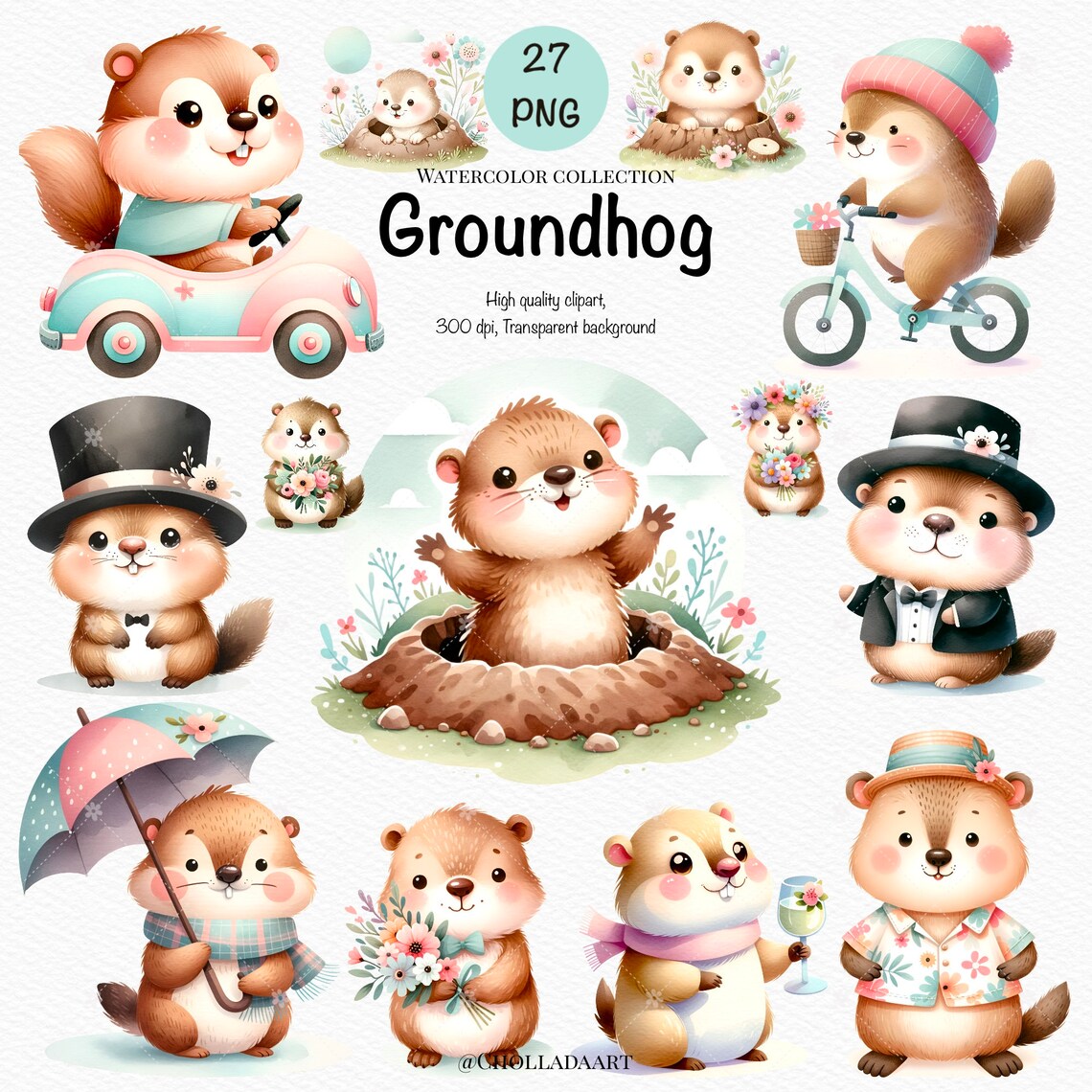 Watercolor Groundhog Clipart, Animal Clipart, Cute Watercolor Groundhog ...