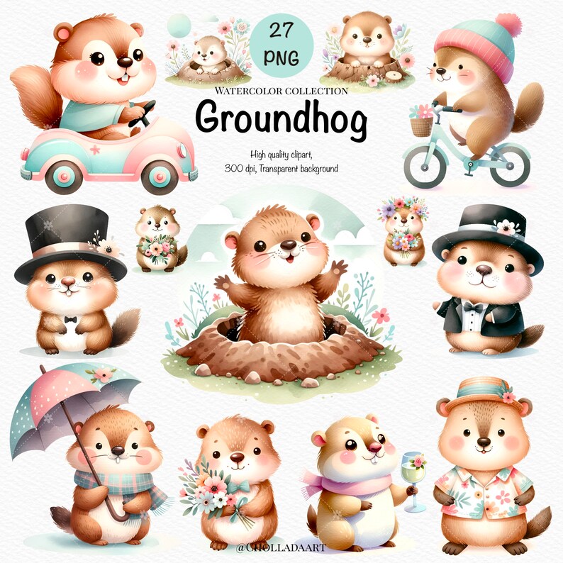 Watercolor Groundhog Clipart, Animal Clipart, Cute Watercolor Groundhog ...