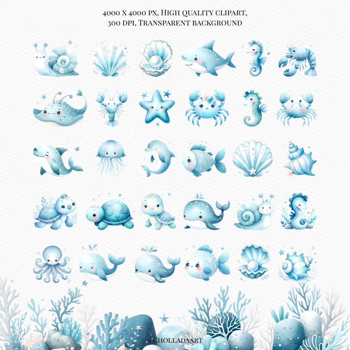 Under the Sea Clipart, Little Sea Animals Clipart, Undersea Watercolor ...