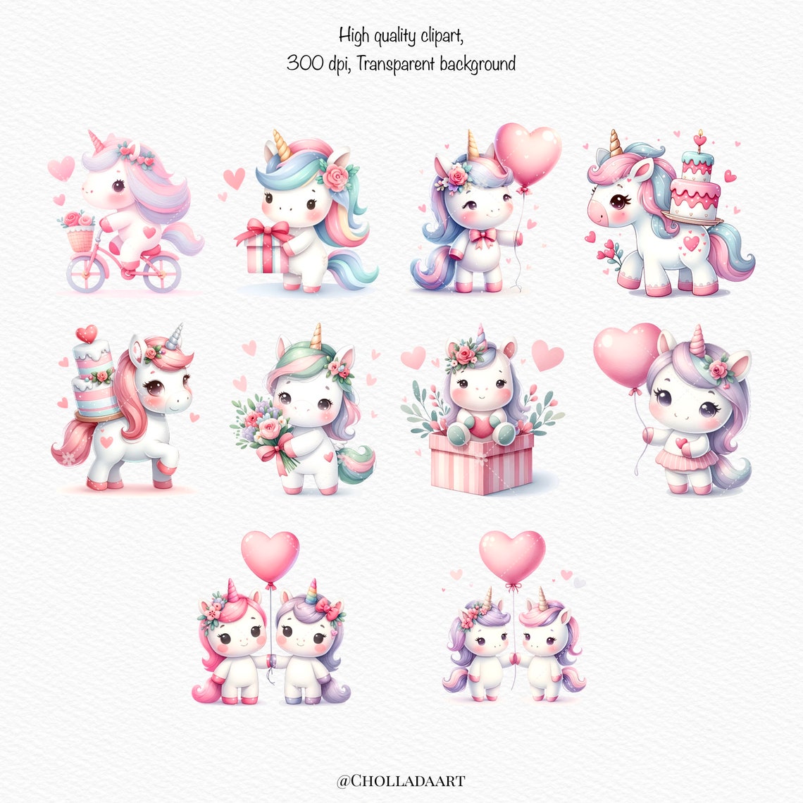 Unicorn Valentines Clipart, Cute Unicorn Clipart, Watercolor Valentines ...