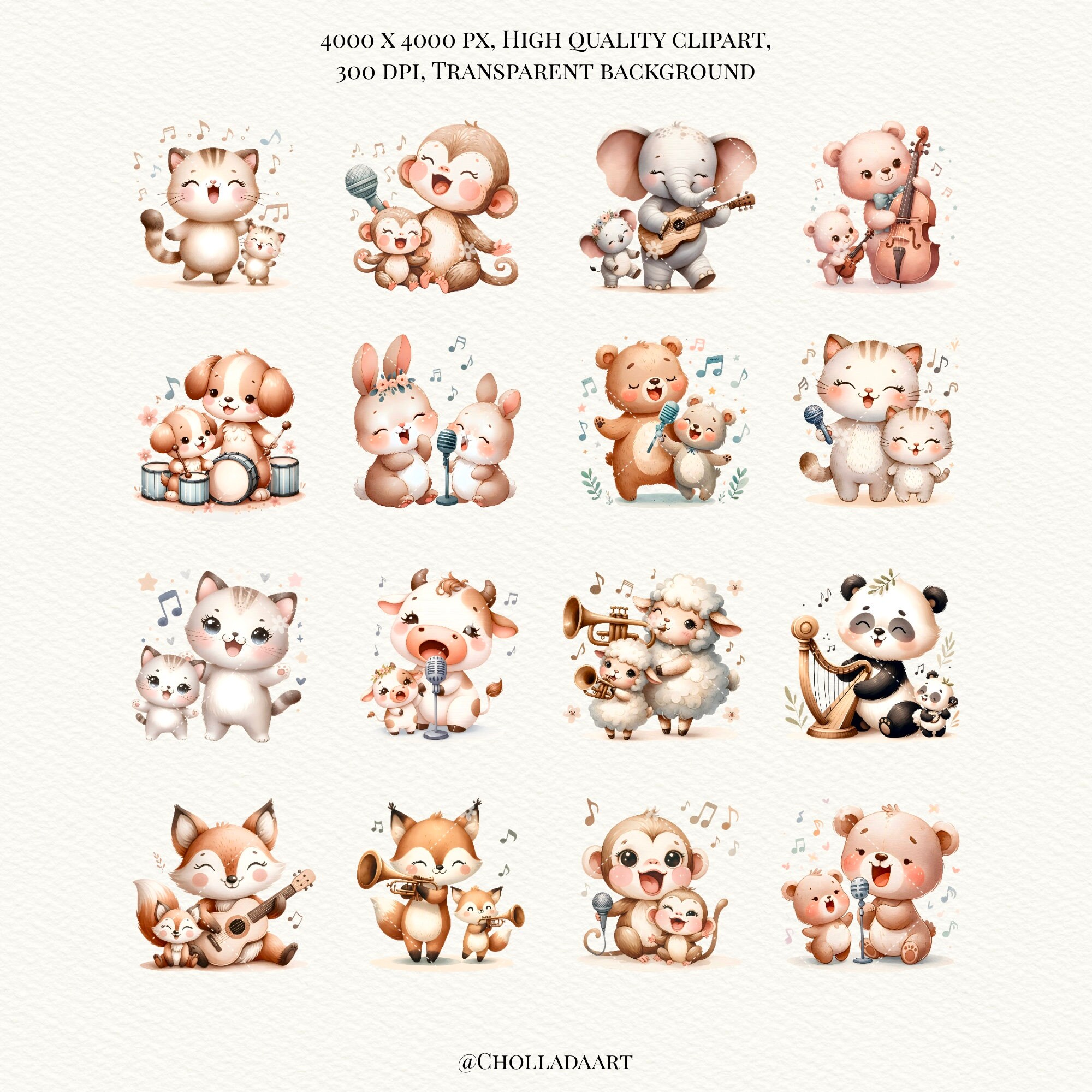 Watercolor Mom and Baby Animals Clipart, Animal Clipart, Mom and Baby ...