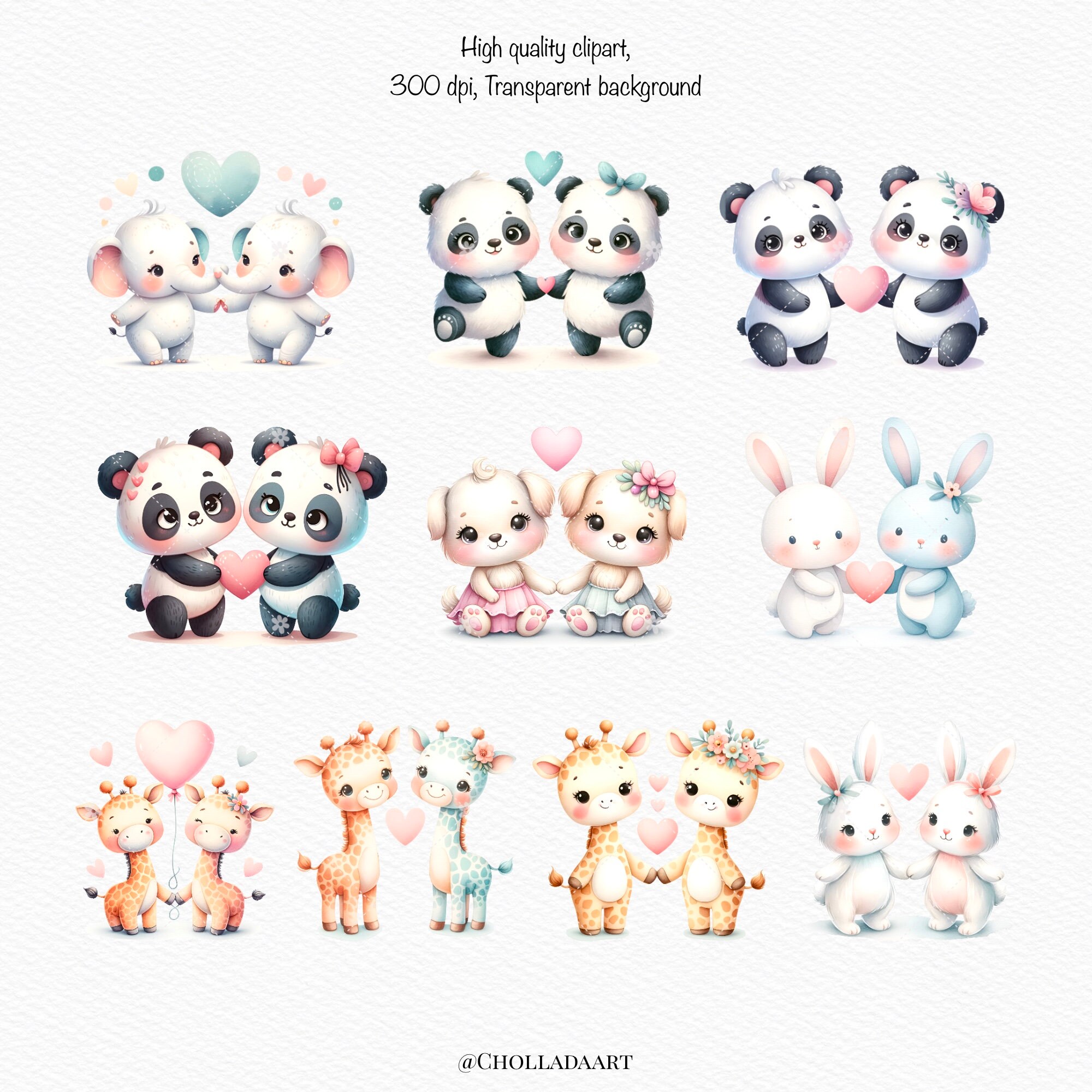Couple Animal Loving Clipart, Cute Animal Valentine Clipart, Love ...