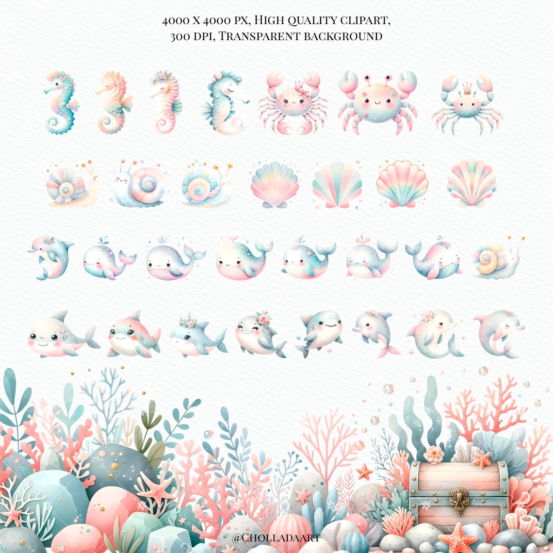 Under the Sea Clipart, Little Sea Animals Clipart, Undersea Watercolor ...