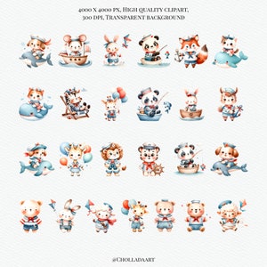 Watercolor Happy Sailor Clipart, Cute Sailor Animals Clipart, Nautical ...