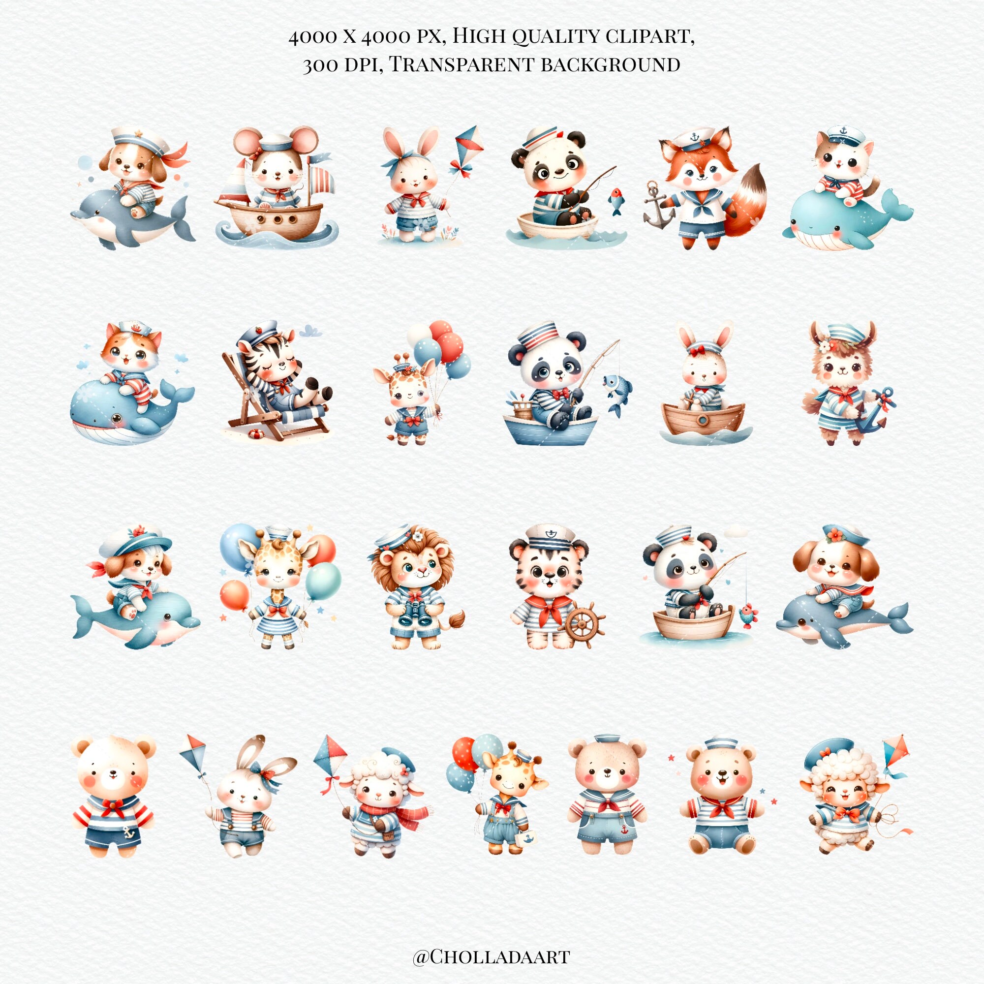 Watercolor Happy Sailor Clipart, Cute Sailor Animals Clipart, Nautical ...