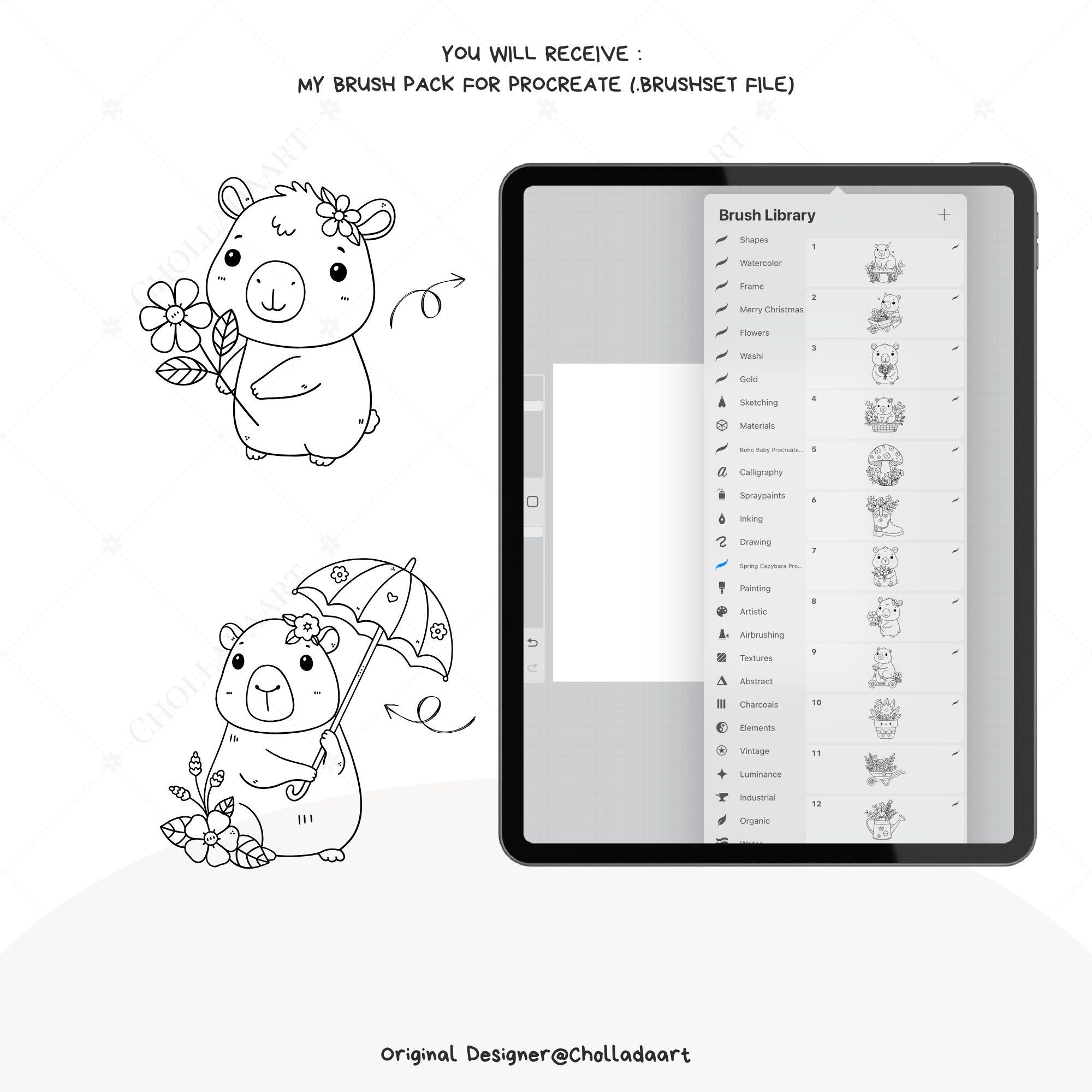 Procreate Spring Capybara Stamp Bundle, Spring Capybara Procreate Stamp ...