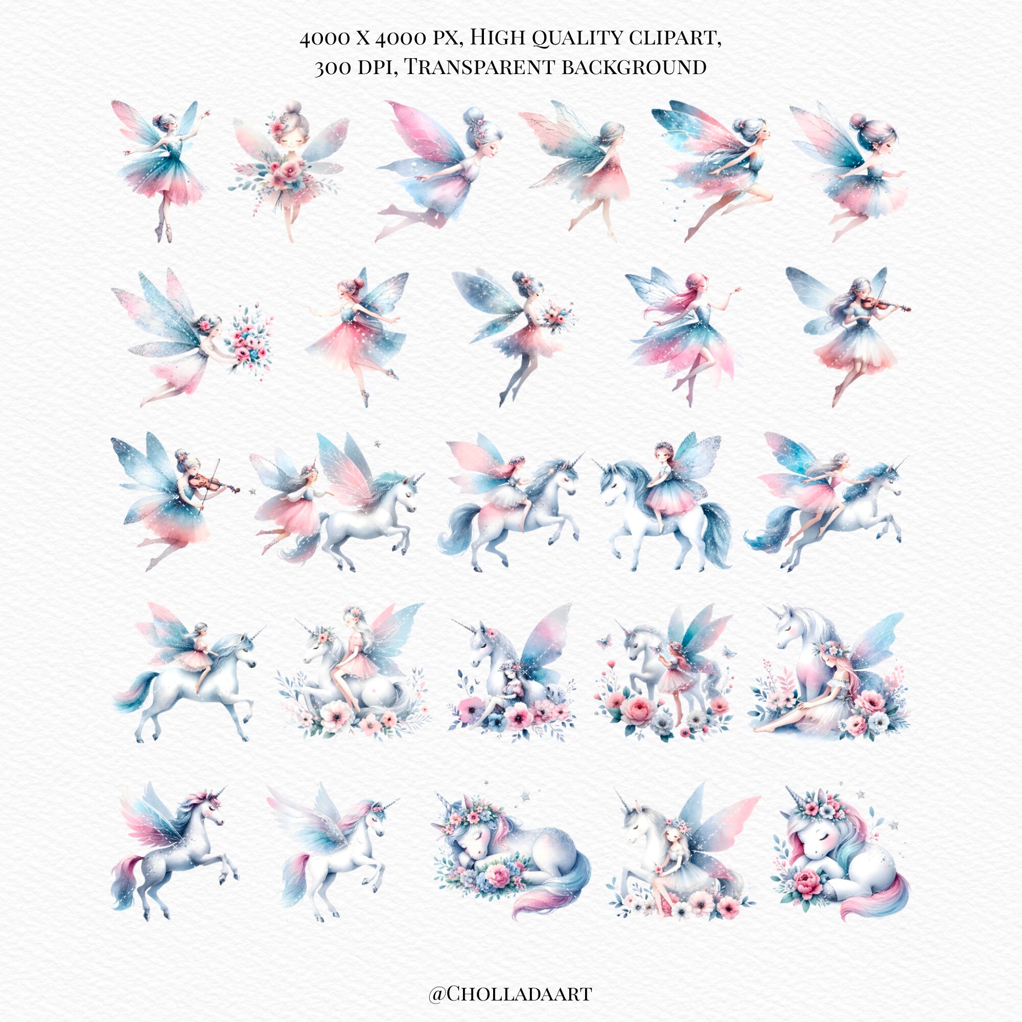 Fairy and Unicorn Watercolor Clipart, Watercolor Fairy Clipart ...