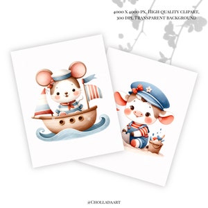 Watercolor Happy Sailor Clipart, Cute Sailor Animals Clipart, Nautical ...