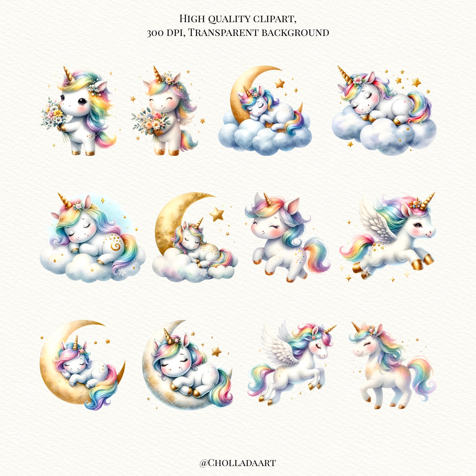 Cute Unicorns Clipart, Unicorn Watercolor Clipart, Unicorn Clipart ...