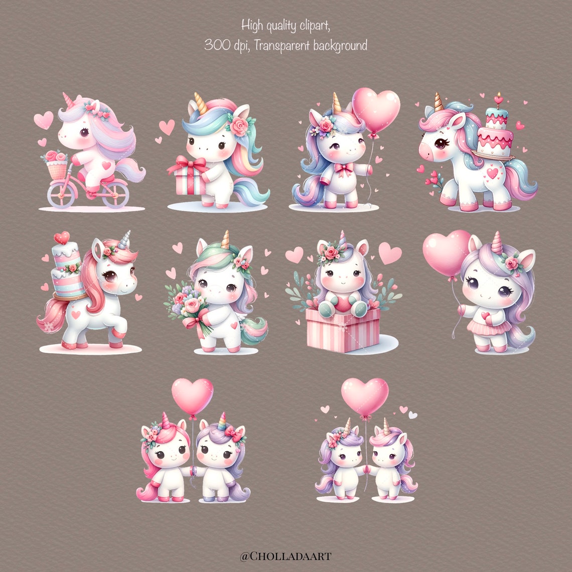 Unicorn Valentines Clipart, Cute Unicorn Clipart, Watercolor Valentines ...