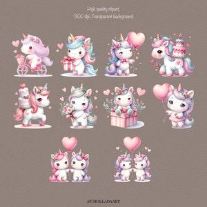 Unicorn Valentines Clipart, Cute Unicorn Clipart, Watercolor Valentines ...