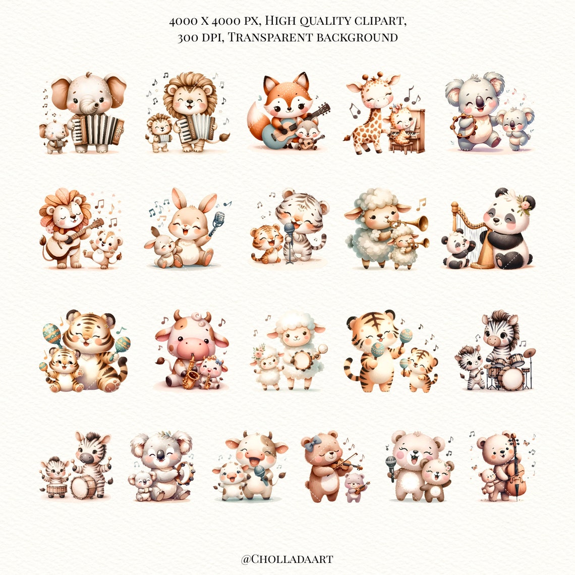 Watercolor Mom and Baby Animals Clipart, Animal Clipart, Mom and Baby ...