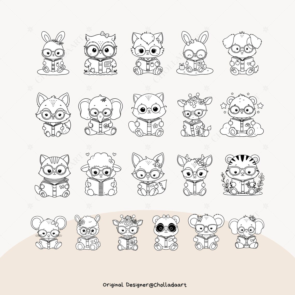 Animal Reading Book Coloring Image, Animal Coloring Image, Animal Book ...