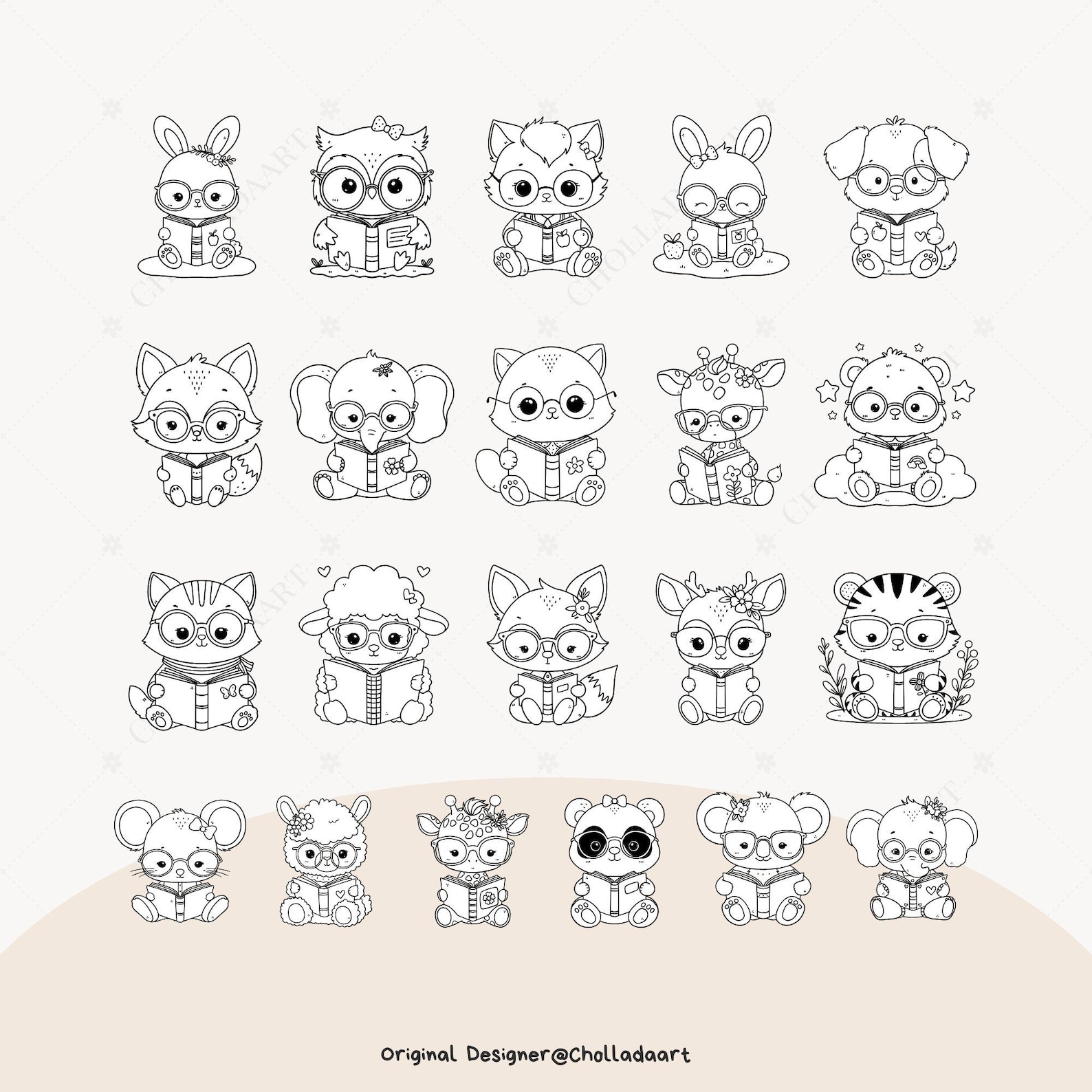 Animal Reading Book Coloring Image, Animal Coloring Image, Animal Book ...