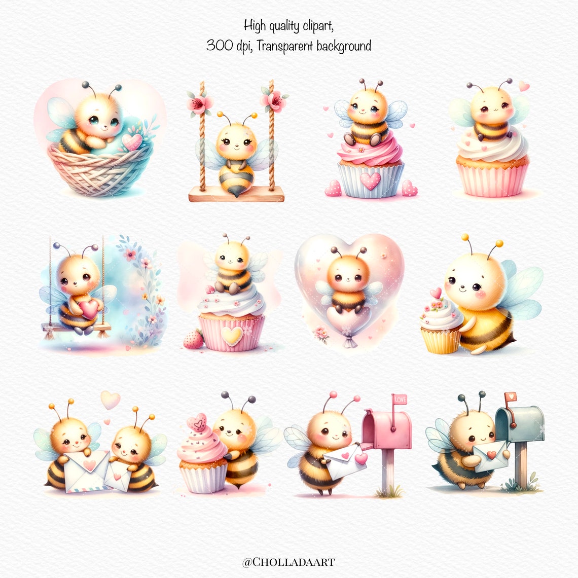 Watercolor Bumblebee Clipart, Bee Valentine PNG, Valentine Animal ...