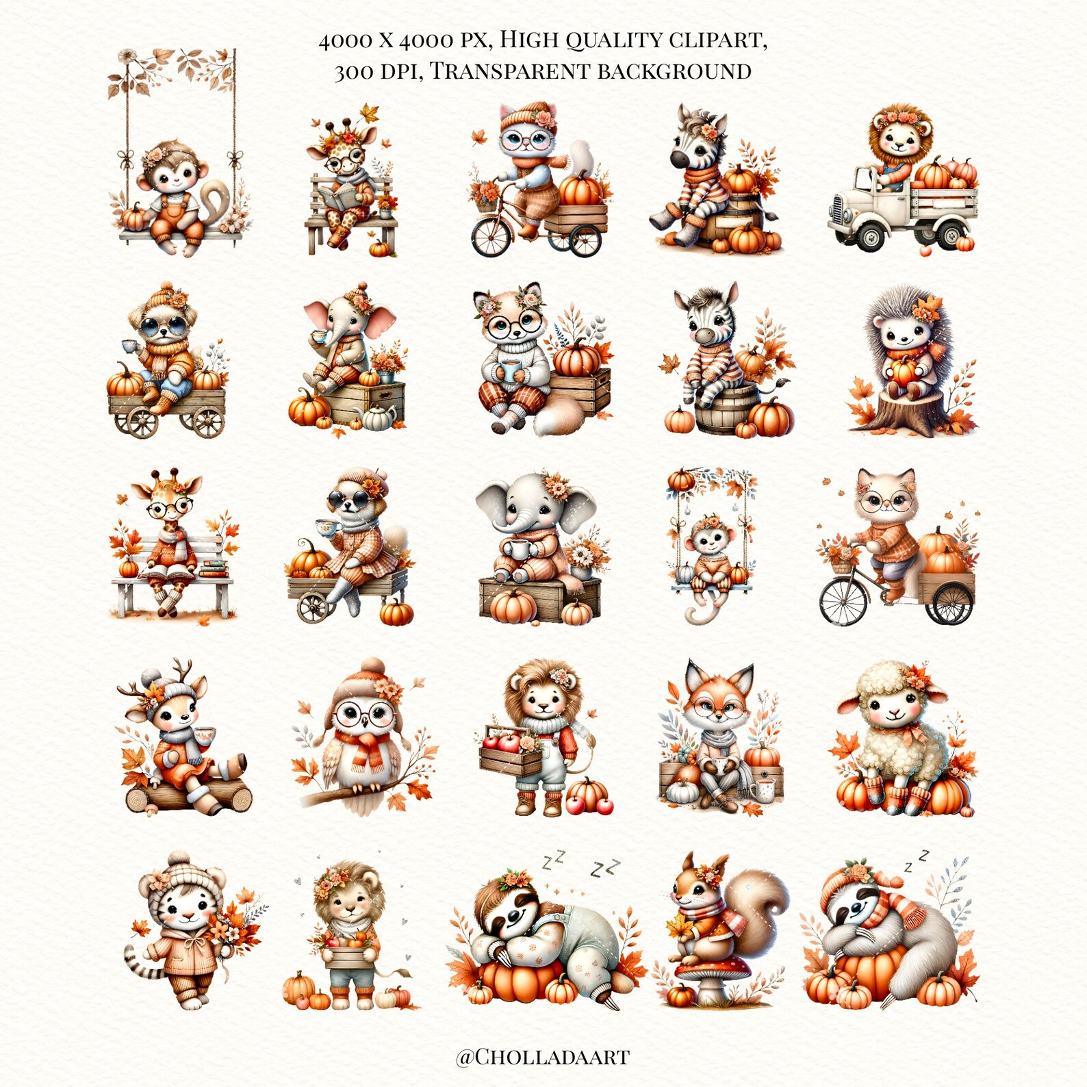 Watercolor Autumn Animals Clipart, Autumn Animal Clipart, Autumn ...