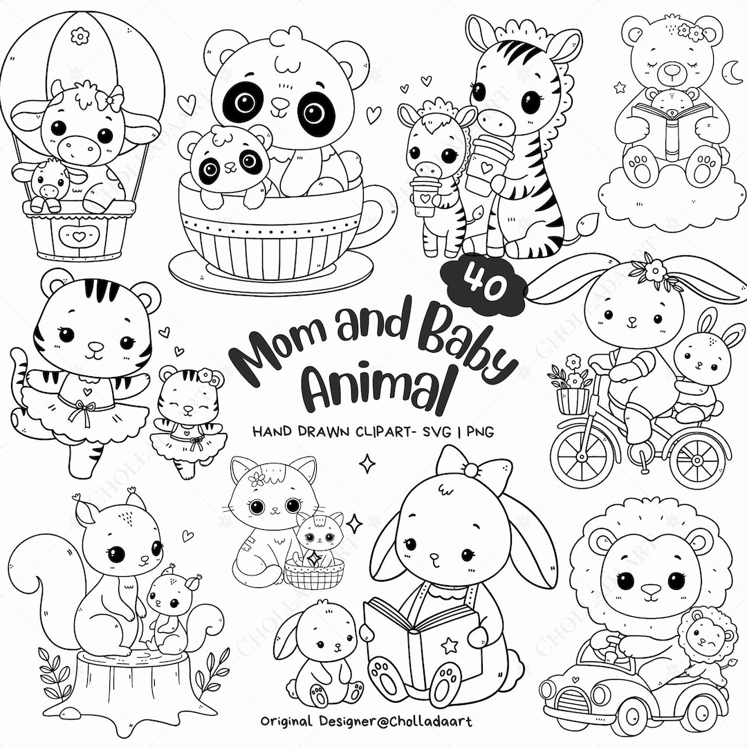 40 Mom and Baby Animal SVG Bundle, Animal SVG, Mom and Baby Clipart ...