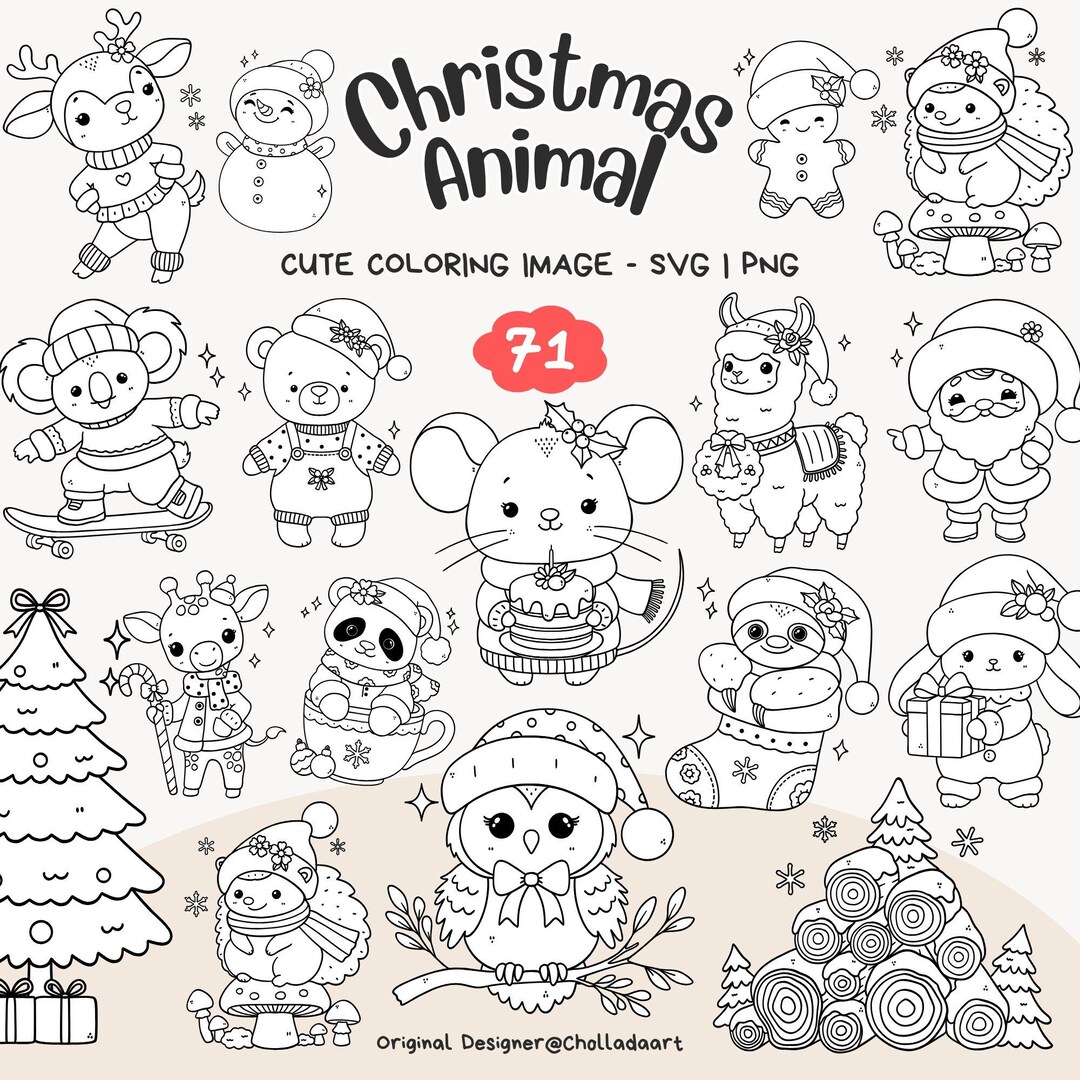 Christmas Animal Coloring Image, Christmas Coloring Image, Animal SVG ...